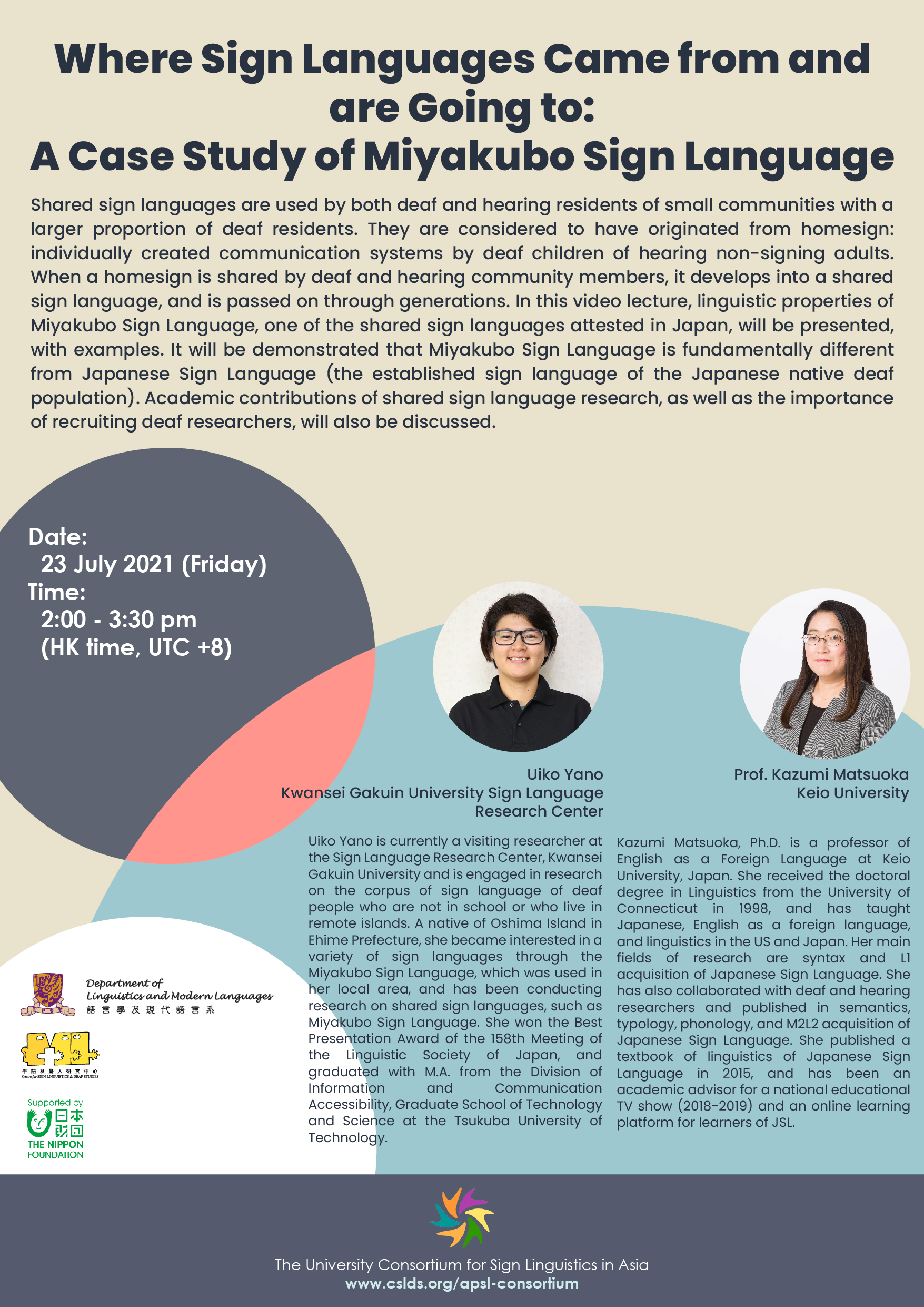 Webinar: Where Sign Languages Came from and are Going to: A Case Study of Miyakubo Sign Language ...